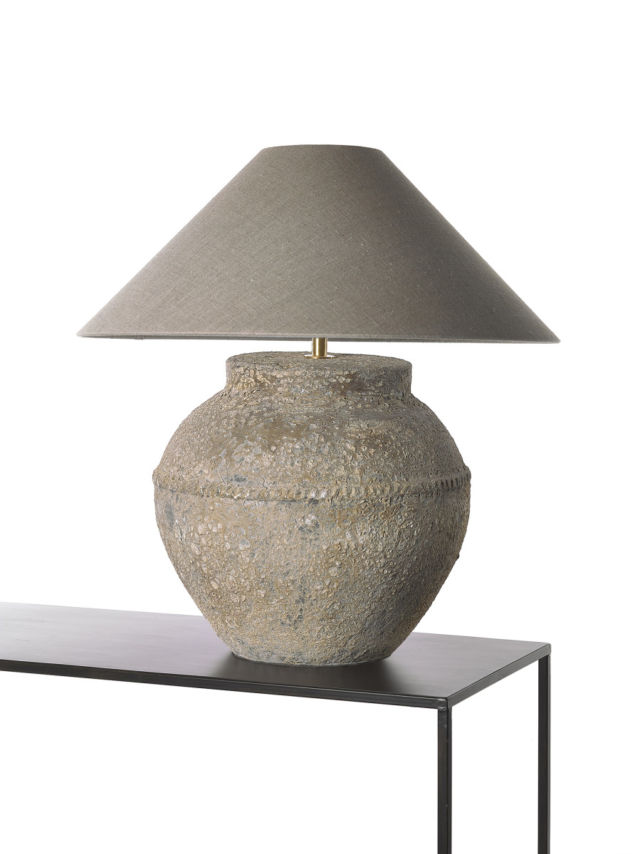 Stone lamp with round linen lampshade @LIVING-shop online store!